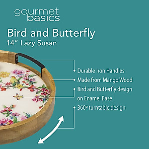 Gourmet Basics by Mikasa Birds Butterflies Lazy Susan Serve Tray, 14 Inch, Multicolored