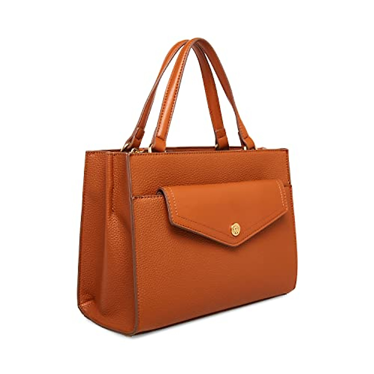 Anne Klein sq. Satchel w/Pouch & Detachable Strap, Saddle/Saddle/Cream-Brown