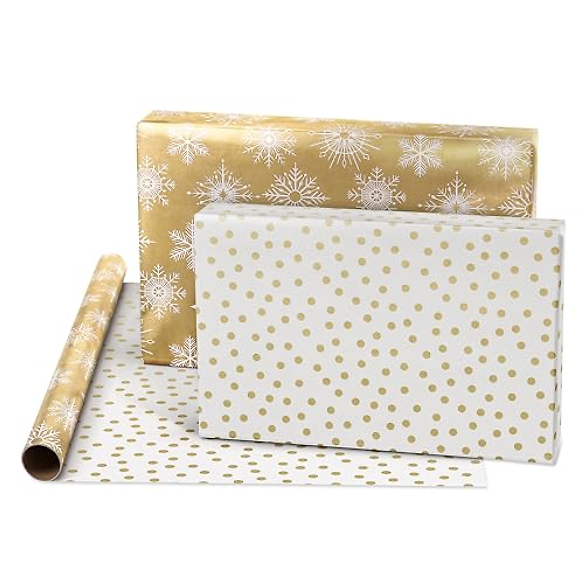 American Greetings 80 sq. ft. Gold Wrapping Paper Bundle (Snowflakes) for Christmas, New Years, and All Holidays (4 Rolls 30 in. x 8 ft.)