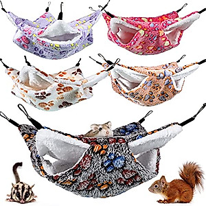 Photect 5 Pcs Double Layer Ferret Hammock Small Animal Hanging Hammock Bunk Bed Ferret Toys Rat Cage Accessories Soft Plush Rat Hammock for Ferret Rat Sugar Glider Pig Guinea Parrot Hideout Play Sleep
