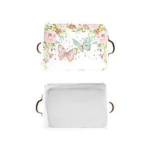 Floral Butterfly Pink Personalized Storage Bins Custom Baskets Cubes Organizer With Handle for Home Nursery Supplies Clothes Toy 1 Pack