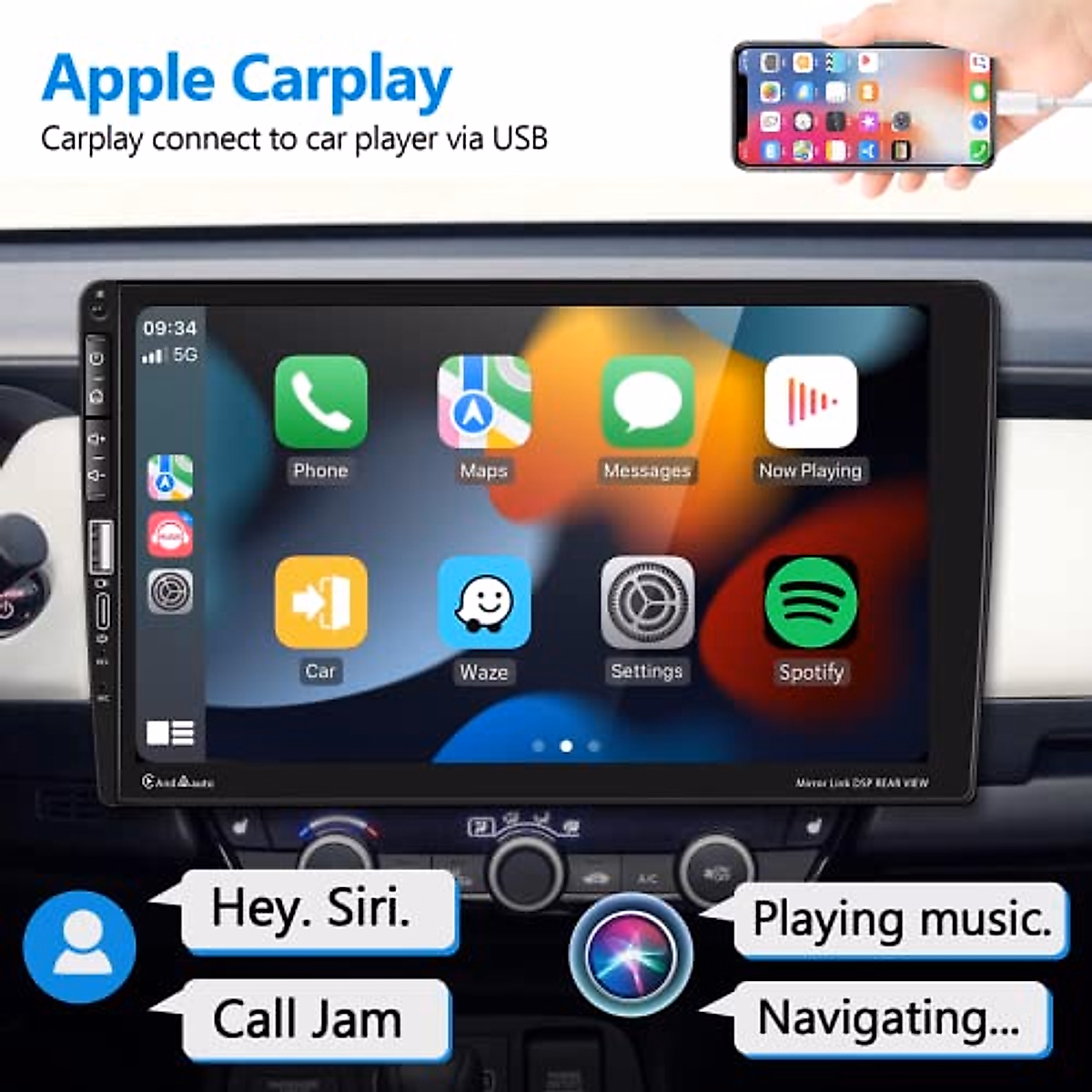 Single Din Car Stereo Apple Carplay Android Auto, Hodozzy 1 Din 9 Inch Touchscreen Bluetooth Car Radio Support iOS/Android Mirror Link, Backup Camera, DVR, USB, AUX, FM Radio Receivers Microphone