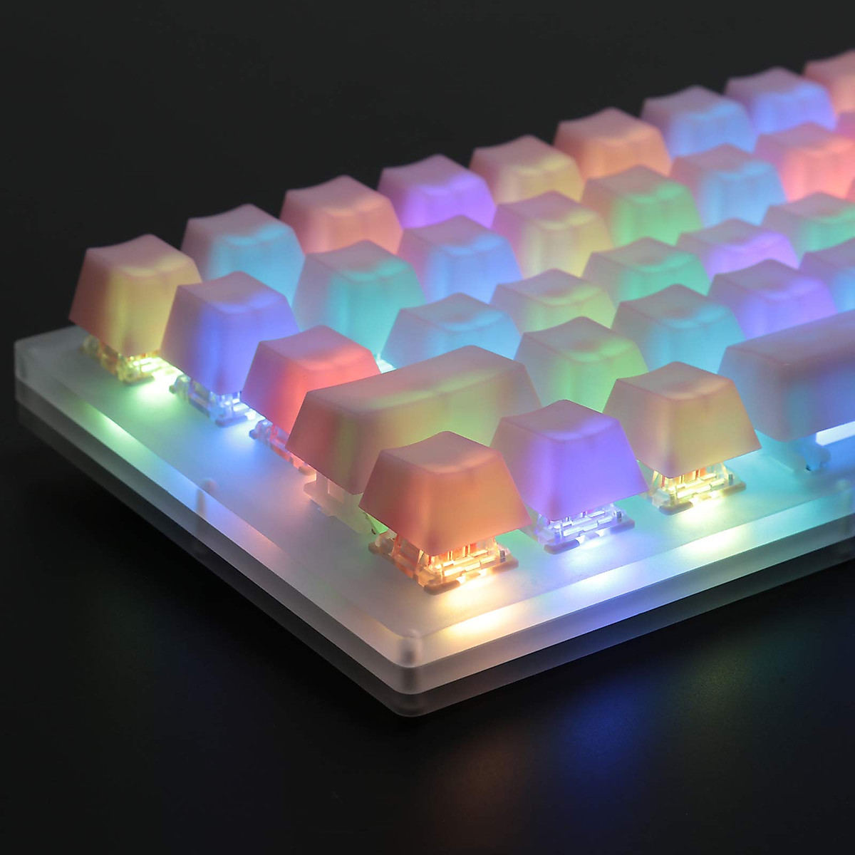 HMANE 109 Keys POM Jelly Keycaps Set, Rainbow Blank Doubleshot Translucent OEM Profile Mechanical Gaming Keyboard Keycaps for 60ï¼…/87 TKL/104/108 Cherry MX Switches (White/Side Printed)