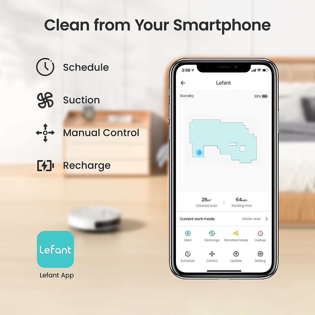 Lefant Robot Vacuum Cleaner, Tangle-Free, Strong Suction, Slim, Low Noise, Automatic Self-Charging, Wi-Fi/App/Alexa Control, Ideal for Pet Hair Hard Floor and Daily Cleaning, M210 White