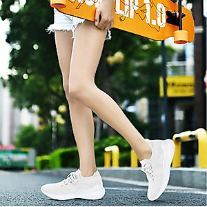 IFSONG Sneakers for Women Non Slip Athletic Tennis Sneakers Walking Shoes Sock Knitted Upper Sneakers Casual Running Ultra Lightweight Breathable Women's Fashion Sneakers 2021 White