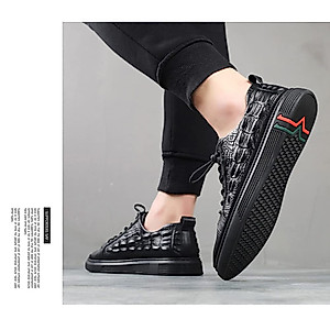 ZOOGEM Men's Crocodile Print Leather Shoes, Non-Slip Casual Fashion Sneakers (Black-d, 9)
