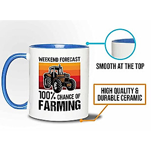 Bubble Hugs Farmer Birthday Two Tone Blue Edition Coffee Mug 11oz - Forecast Farming - Dry Farming Farm ranch Market Garden Agricultural Seed Drill Acre Hay Tractor Farmer Crops