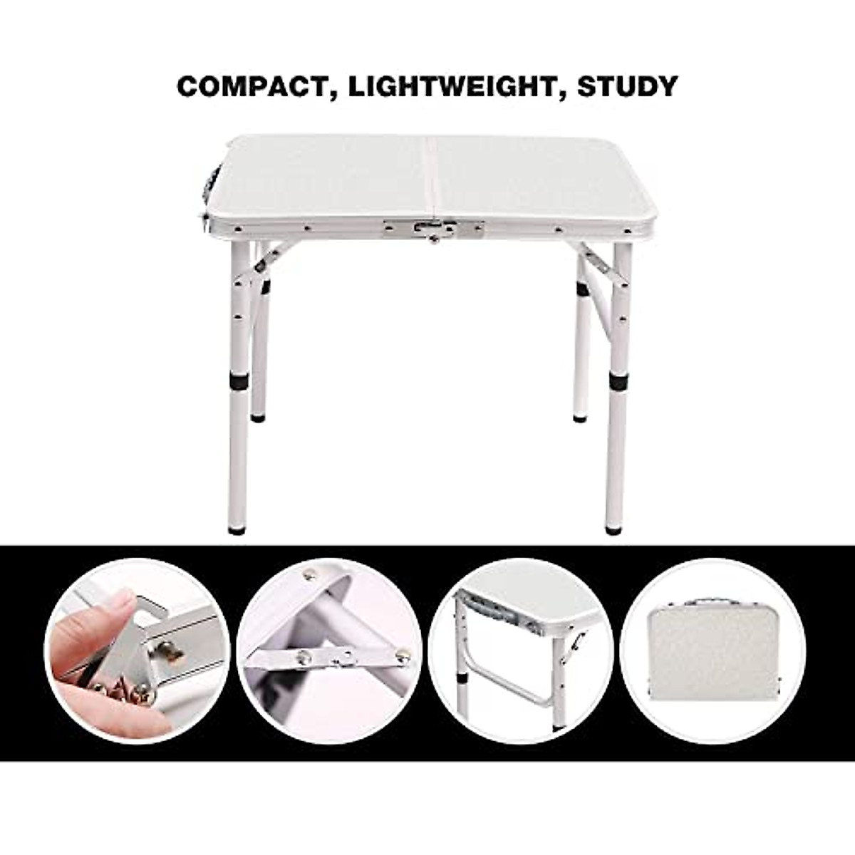 RedSwing Small Folding Table Portable 2 Feet, Small Foldable Table Adjustable Height, Lightweight Aluminum Camping Table, 15.7 in x 23.6 in x 19 in
