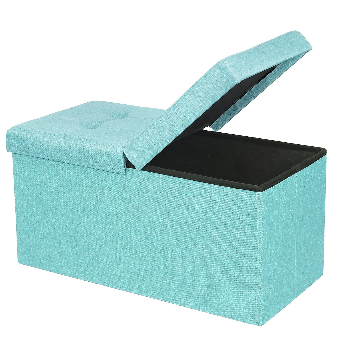 Otto & Ben Mellow Folding Box Chest with SMART LIFT Top Upholstered Tufted Ottomans Bench Foot Rest for Bedroom and Living Room, 30", Mint Blue 30" Storage Ottoman