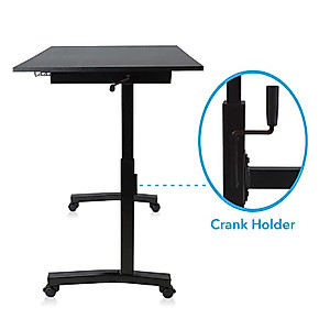 urb SPACE Atlantic Adjustable Height Standing Desk – 46” x 28” Single-Piece Desktop, Maintenance-Free Hand Crank, Sturdy Heavy-Duty Steel Frame, Caster Wheels for Full Mobility, PN 33908049 in Black