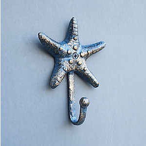 HillSpring Starfish Cast Iron Hook, Decorative Wall Hanger for Keys, Screw and Anchor Included