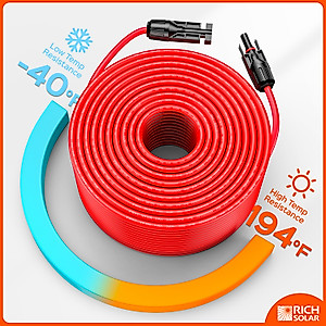 RICH SOLAR 10 Gauge 10AWG One Pair 100 Feet Red + 100 Feet Black Solar Panel Extension Cable Wire with Female and Male Connectors (100FT 10AWG)
