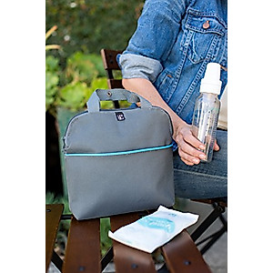 J.L. Childress MaxiCOOL Breastmilk Cooler - Baby Bottle Bag & Food Bag - Ice Pack Included - Insulated & Leak Proof Bottle Bag - Breastmilk Cooler Bag for Travel - Grey/Teal