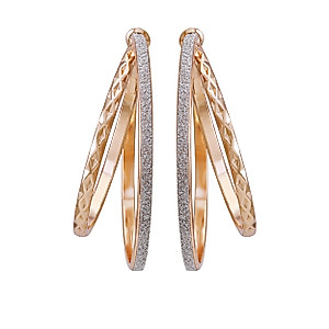 GUESS Rose Gold-Tone Silver Glitter Paper Double Hoop Earrings