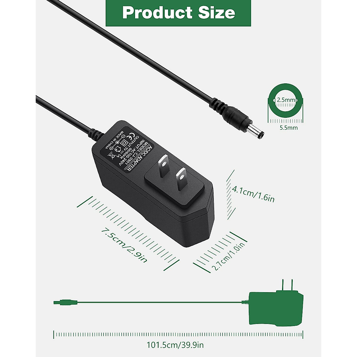 JOVNO 3V 1A Power Supply 3W Power Adapter Cord 100-240V AC to DC 3 Volt 1amp 0.8A 0.5A 450mA Converter Transformer 5.5x2.5mm Tip for LED Lights Tabletop Fountain, Replacement 2AA's in Small Devices