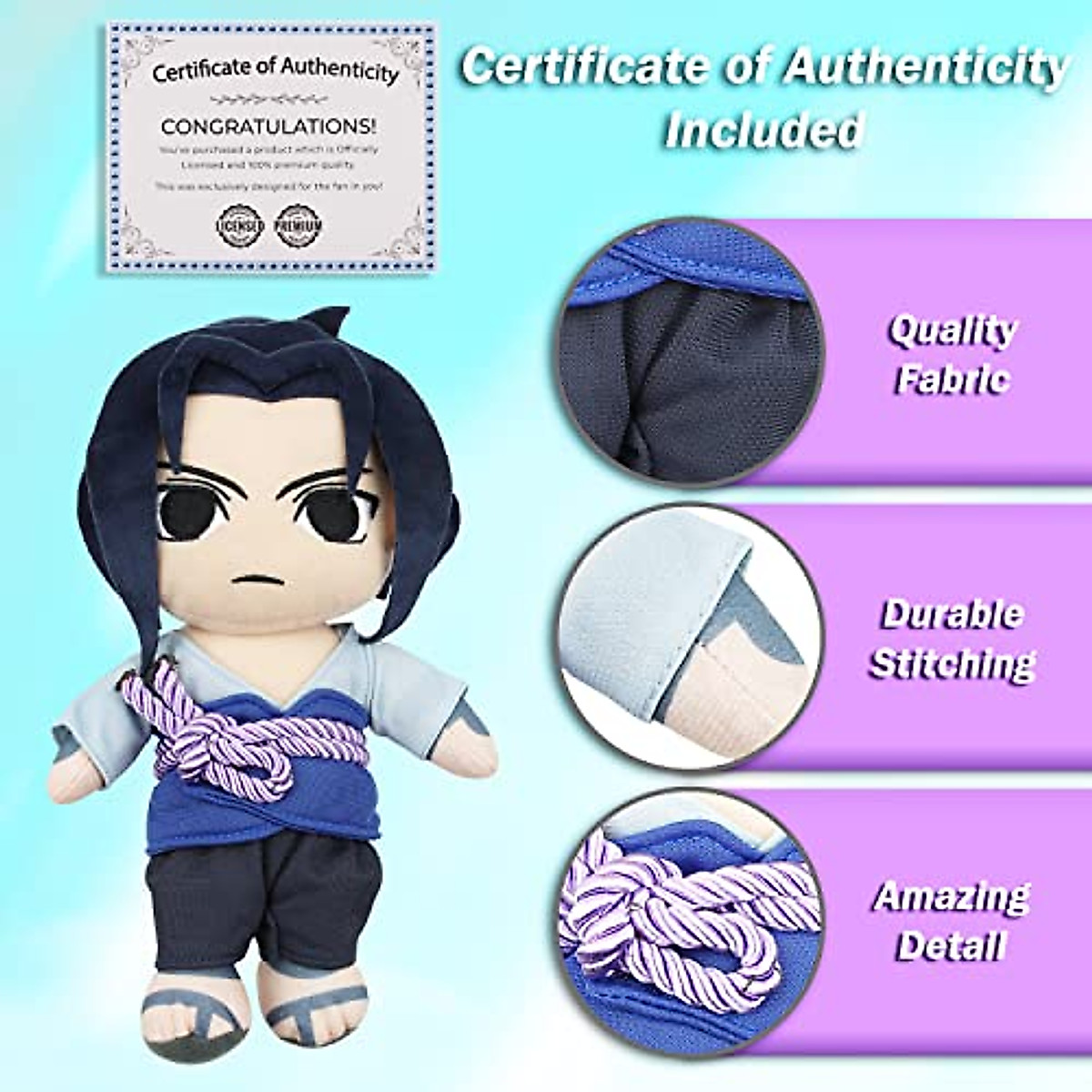 JUST FUNKY Naruto Shippuden Plush | Naruto Plush | 9” Tall Collectible Anime Plush | Sasuke Uchiha Action Figure Plush | Plush Pillow for 14+ | Ideal for Naruto Merch | Officially Licensed