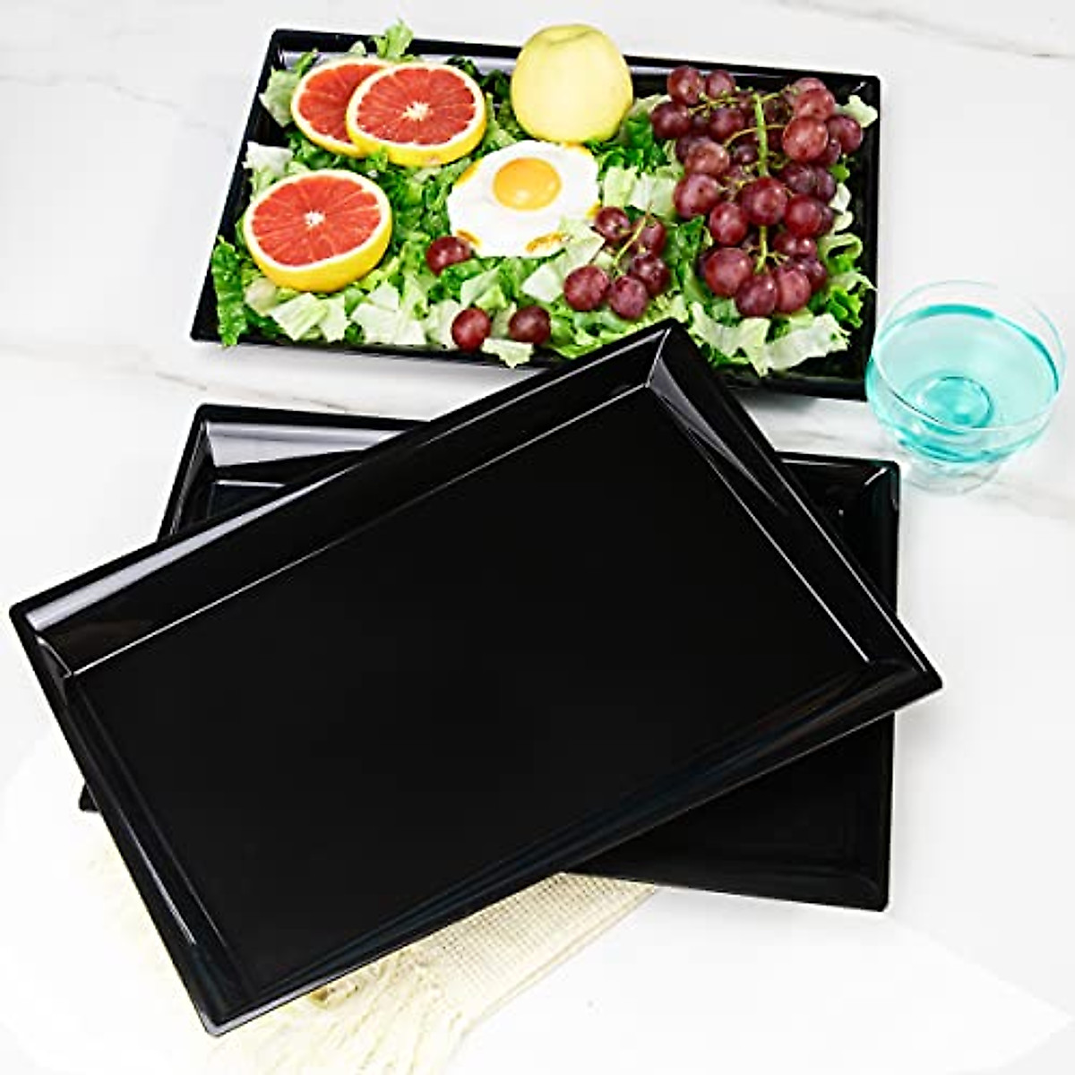 Supernal Black Plastic Serving Trays 12-Pack | 15x10 Heavy Duty