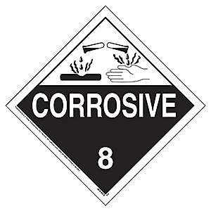 Class 8 Corrosive Placard, Worded 25-pk. - 10.75" x 10.75" Removable Self Adhesive Economy Vinyl for Short-Term Applications - J. J. Keller& Associates - Complies with DOT Hazmat Placard Requirements
