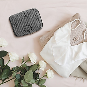 Photect 3 Pcs Corduroy Cosmetic Bag Smile Face Aesthetic Preppy Pouch Travel Makeup Bags for Christmas Women Holiday Organizer Gifts(Stylish,White, Gray, Yellow)