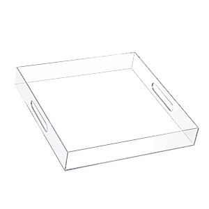 MIKINEE 12×12 Inches Clear Acrylic Sturdy Serving Tray Decorative Ottoman Coffee Table Trays Water Proof Bed Tray Counter Top Organizer
