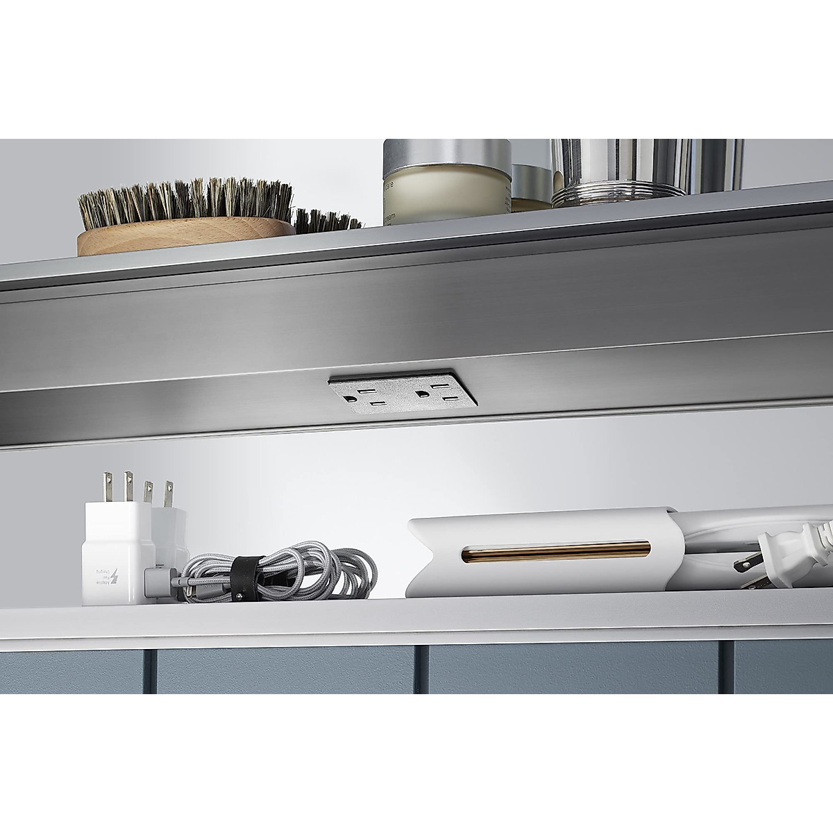 KOHLER K-81144-SLE-DA1 Maxstow Medicine Cabinet with LED Light, Mirror Door & Staggered Shelves, Rectangular Frame, 17" x 24"