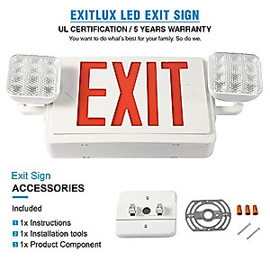 EXITLUX 6 Pack Red Led Emergency Exit Lights with Battery Backup-Two LED Adjustable Head Emergency Exit Lights -US Standard UL Listed &CEC Qualified-120V-277V-Emergency Lights for Home Power Failure