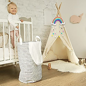 Rainbow Hanging Decoration, Macrame Tapestry Wall Hanging with Felt Ball, Handmade Braided Cords Pom-Pom,Mobile,Children’s Room Bedroom Nursery Decor-Red