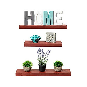 Rustic Farmhouse 3 Tier Floating Wood Shelf - Floating Wall Shelves (Set of 3), Hardware and Fasteners Included (Cherry, 3 Tier)
