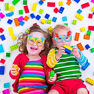 Fiada 12 Pcs Building Bricks Party Favors Paper Glasses Building Block Glasses Frames Photo Booth Props for Kids Toddlers Theme Party Supplies Favors