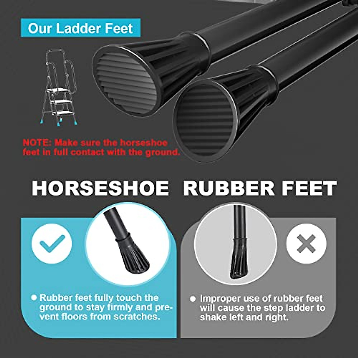 HBTower 4 Step Ladder with Handrails, Folding Step Stool with Attachable Tool Bag & Anti-Slip Wide Pedal for Home Kitchen Pantry Office, 330lbs Capacity Black