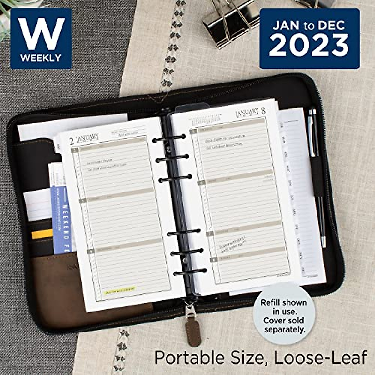 AT-A-GLANCE 2023 Weekly & Monthly Planner Refill, Hourly, 10831 DAY-TIMER, 3-3/4" x 6-3/4", Size 3, Portable Size, Loose Leaf (471-285Y)