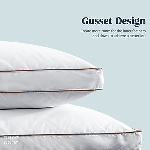 Goose Feathers and Down Pillow for Sleeping Gusseted Bed Hotel Collection Pillows, King, Set of 2