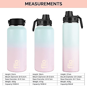 FLLOMOTION 32oz Insulated Water Bottle,BPA Free Stainless Steel Water Bottle,Reusable Thermal Metal Water Bottle with Wide Mouth Spout Lids,Leak-Proof Double Wall Vacuum Flask,Keep Cold and Hot