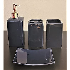 GorgeousHomeLinen Honey Comb 19pc Complete Bathroom Bath Mat Set with Shower,Hooks and Ceramic Accesories in 2-Tone Colors (Navy Blue)