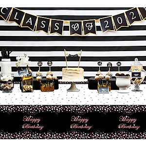 3 Pack Black and Rose Gold Tablecloth Party Decorations - Plastic Disposable Birthday Tablecloth, Black and Rose Gold Confetti Rectangle Table Cover, Table Cloths 51"x86" for Birthday Party Supplies