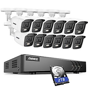 ANNKE 16CH Security Camera System, 3K Lite H.265+ Surveillance DVR Recorder with 12x 1080P Wired IP67 Cams, Full Color Night Vision, AI Human/Vehicle Detection, 24/7 Recording to 2TB Hard Drive
