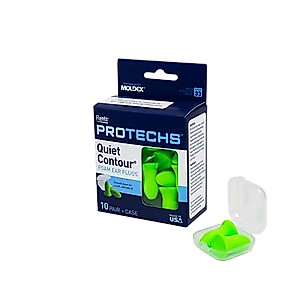 Flents Foam Ear Plugs, 10 Pair with Case for Sleeping, Snoring, Loud Noise, Traveling, Concerts, Construction, & Studying, NRR 33, Green, Made in the USA