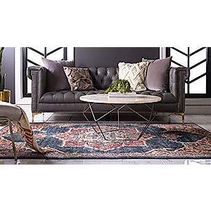 Unique Loom Utopia Collection Traditional Classic Vintage Inspired Area Rug with Warm Hues, 7' 1" x 10' Rectangle, Dark Blue/Beige