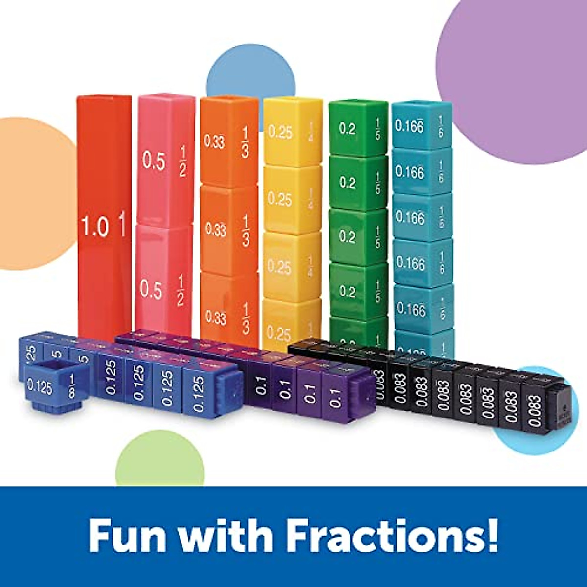 Learning Resources Fraction Tower Equivalency Cubes - 51 Pieces, Ages 6+ Math Learning Toys for Kids, Math Classroom and Homeschool Accessories, Fractions Learning for Kids,Back to School Supplies