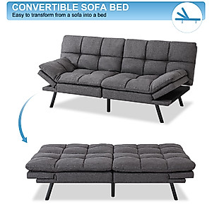 MUUEGM Futon Sofa Bed Couch Sofa, Memory Foam Futon Sleeper Sofa Loveseat Convertible Couch Bed for Small Compact Spaces, Apartment, Dark Grey.