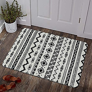 Lahome Geometric Kitchen Rugs -2x3 Washable Area Rugs Small Throw Entryway Rug Non-Slip Kitchen Mats for Floor，Indoor Door Mats for Entry, Colorful Distressed Rugs for Bedroom（2x3, Black & Off-White）
