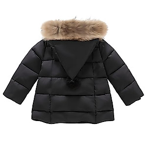 MQQUFF Baby Girls Hooded Snowsuit Winter Warm Fur Collar Hooded Coat Down Windproof Jacket Outerwear