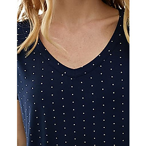 Joyaria Ladies Bamboo Pajamas Summer Cooling Ultra Soft Short Sleeve Capri PJs Set Sleepwear Petite (Navy Polka Dot, Small)