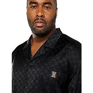 Savage X, Men's Satin Shirt, Black Caviar Monogram Jacquard, M