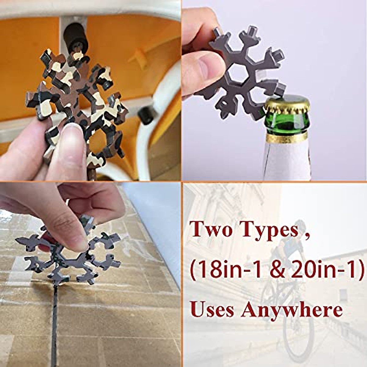 Ruin 18-in-1 Snowflake Multi-tool and 20-in-1 Snowflake Multi-tool ,6 Pack Portable Stainless Steel Snowflake Multitool for Outdoor Travel Camping Adventure Wrench Bottle Opener