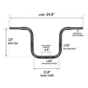WeiSen Gloss Black 13" Rise Ape Monkey Bar Handlebar 1-1/4" Mini Ape Handle Bars Compatible with 2015-2023 Harley Touring Road Glide FLTR FLTRXS FLTRU FLTRX (No Extend Cable need)