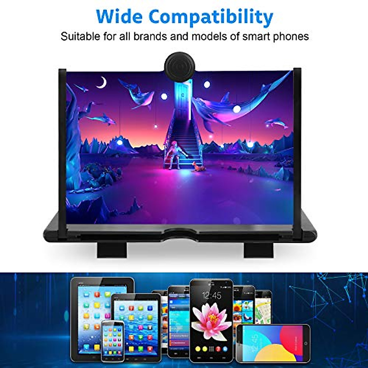 Screen Magnifier for Cell Phone, 14" 3D HD Mobile Phone Screen Amplifier with Folding Stand Holder, Magnifying Projector Screen Enlarger for Movies, Videos, Gaming - 3X Magnification Anti-Reflective