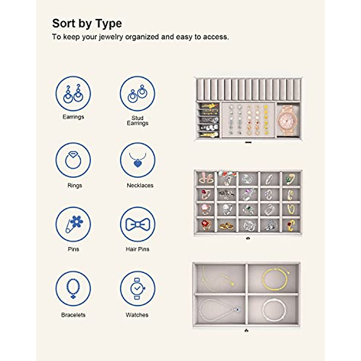 WUIIEN Jewelry Box 3-Layer Jewelry Organizer (Black) (WUIIEN-05)