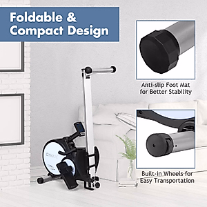 GYMAX Magnetic Rowing Machine, 16-Level Resistance Adjustable Rower with LCD Monitor, Heart Rate Sensor for Cardio Exercise, Home Gym Workout