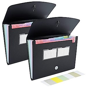 Maimis 2 Pcs Accordion File Organizer, 7 Pocket Expanding File Folder with Labels, A4 Letter Size Paper Document Storage Receipt Organizer Portable Accordian Filing Folder for Classroom, Home, Office